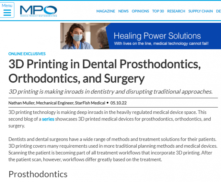 MPO: 3D Printing in Dental Prosthodontics, Orthodontics, and Surgery