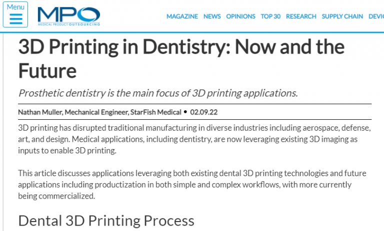 MPO: 3D Printing in Dentistry: Now and the Future | StarFish Medical