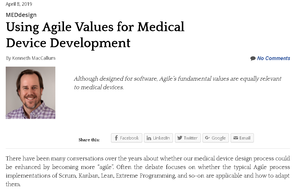 MTI MEDdesign: Using Agile Values for Medical Device Development
