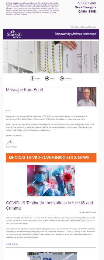 August 2020 Medtech News & Insights Annual QA/RA Newsletter